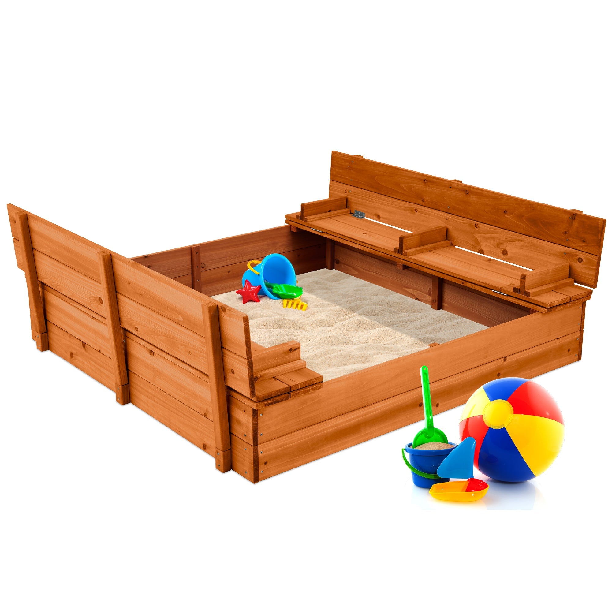 Kids Cedar Sandbox w/ Sand Screen, 2 Benches - 47x47in – LndmarkClub